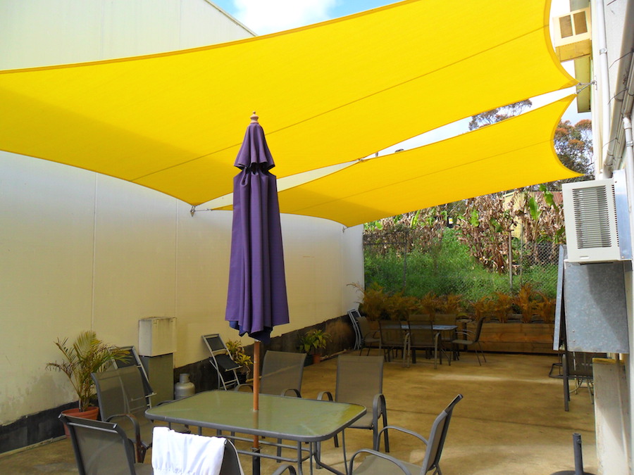 Yellow 2 sails no poles 2 - Shade Sails Centre